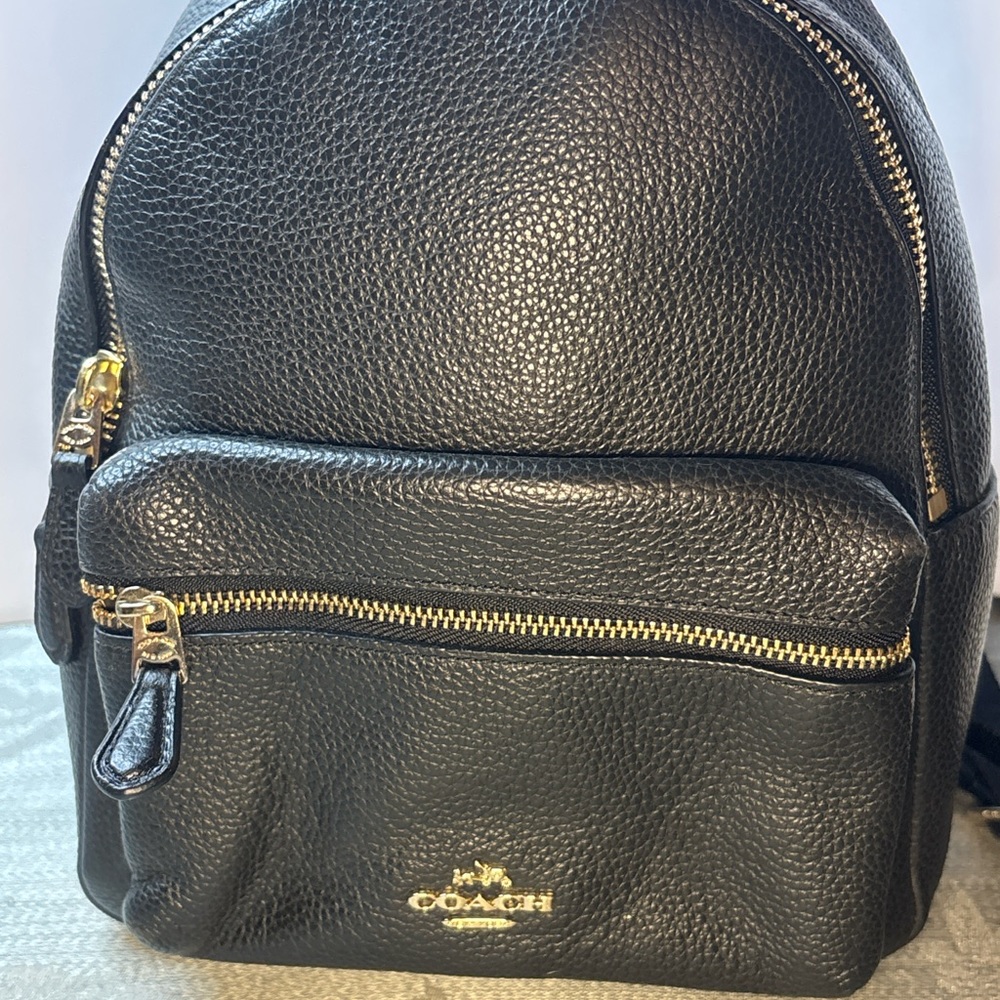 Coach Mini Charlie Pebbled Leather Backpack Black & G… - Gem
